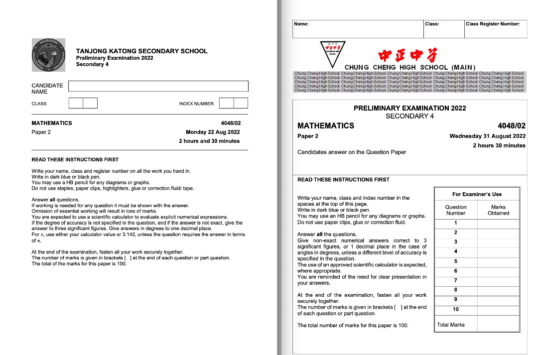 Free School Exam Papers Secondary/Primary (P1-P6)/Junior College for E ...