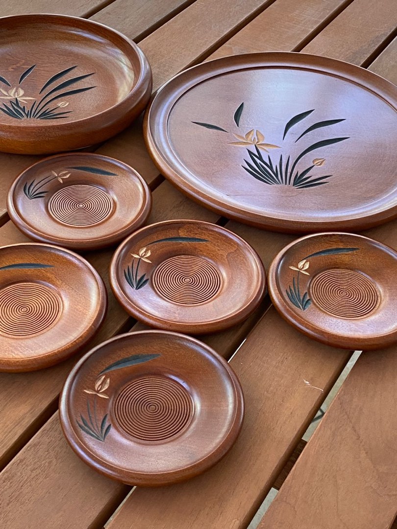 Japanese wooden serving plates set, Furniture & Home Living ...