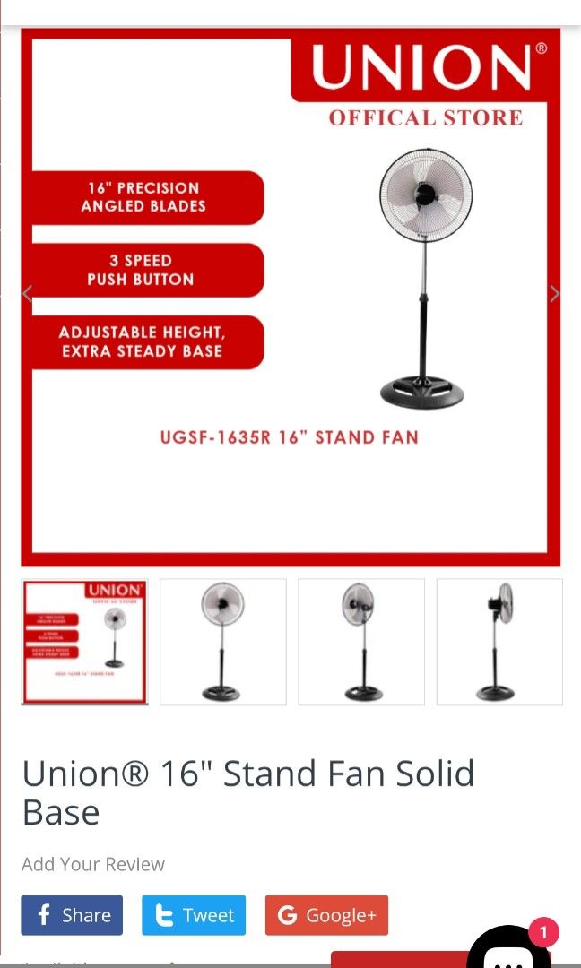 Union 16" Stand Fan, Furniture & Home Living, Lighting & Fans, Fans on ...