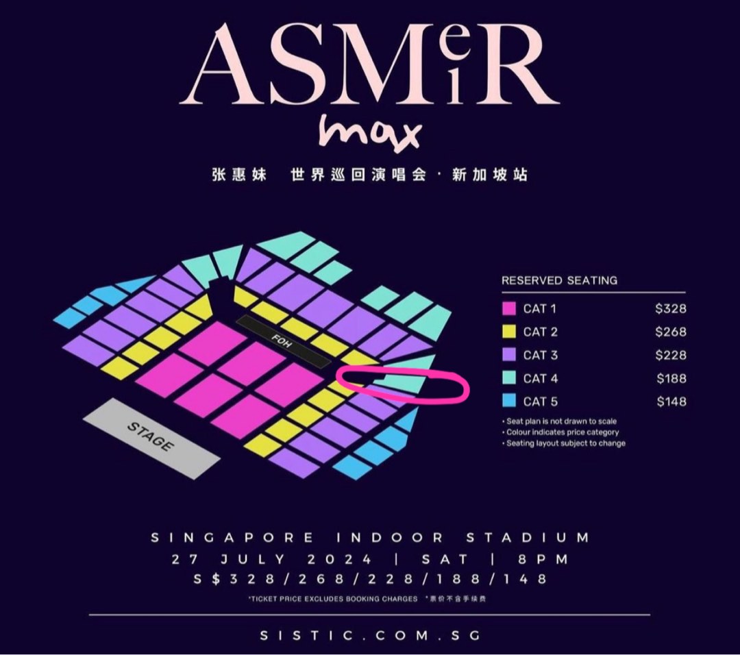 [WTS] 1 x Cat 4 // 张惠妹 ASMEIR MAX in Singapore 2024 // 27&28 July, Tickets & Vouchers, Event ...