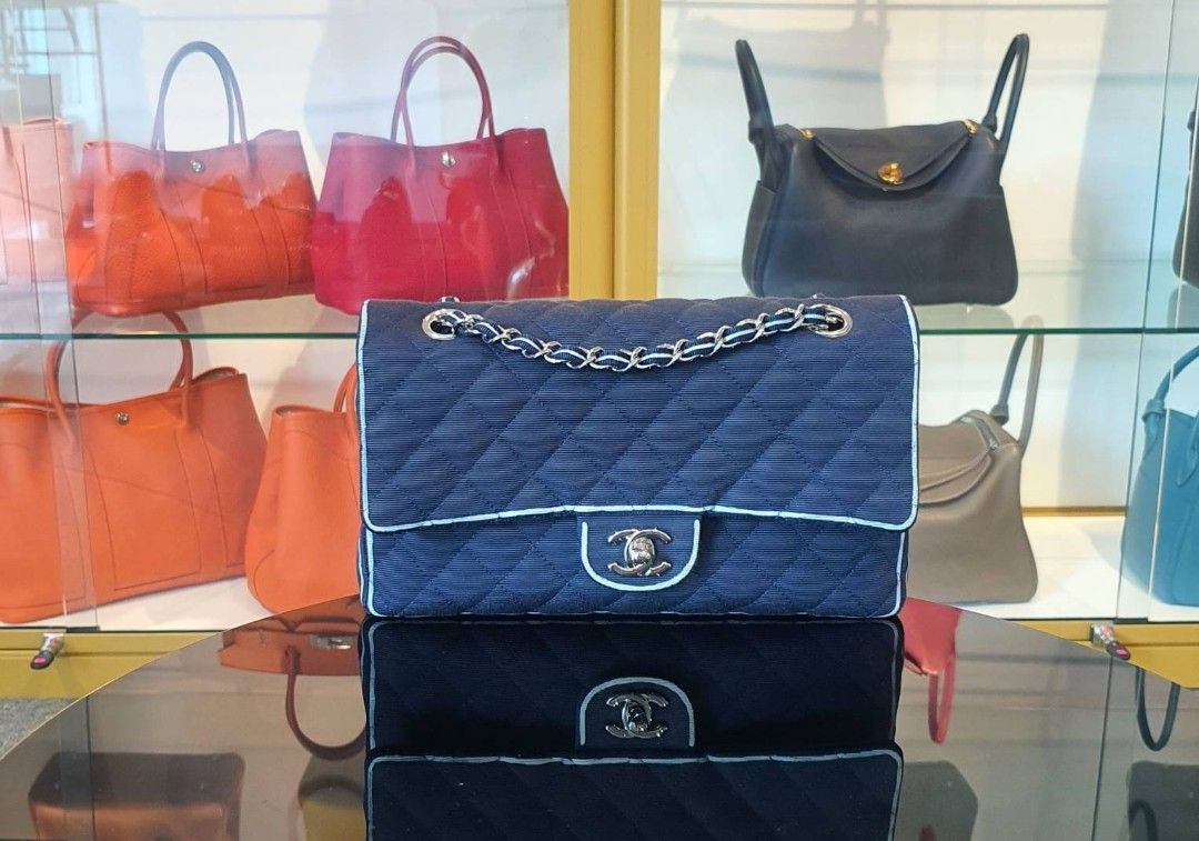 Authentic Cha nel Classic Medium Denim Blue Silver Hardware Bag, Luxury ...