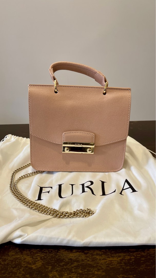 Authentic Furla Pink Leather Julia Top Handle Bag, Women's Fashion ...