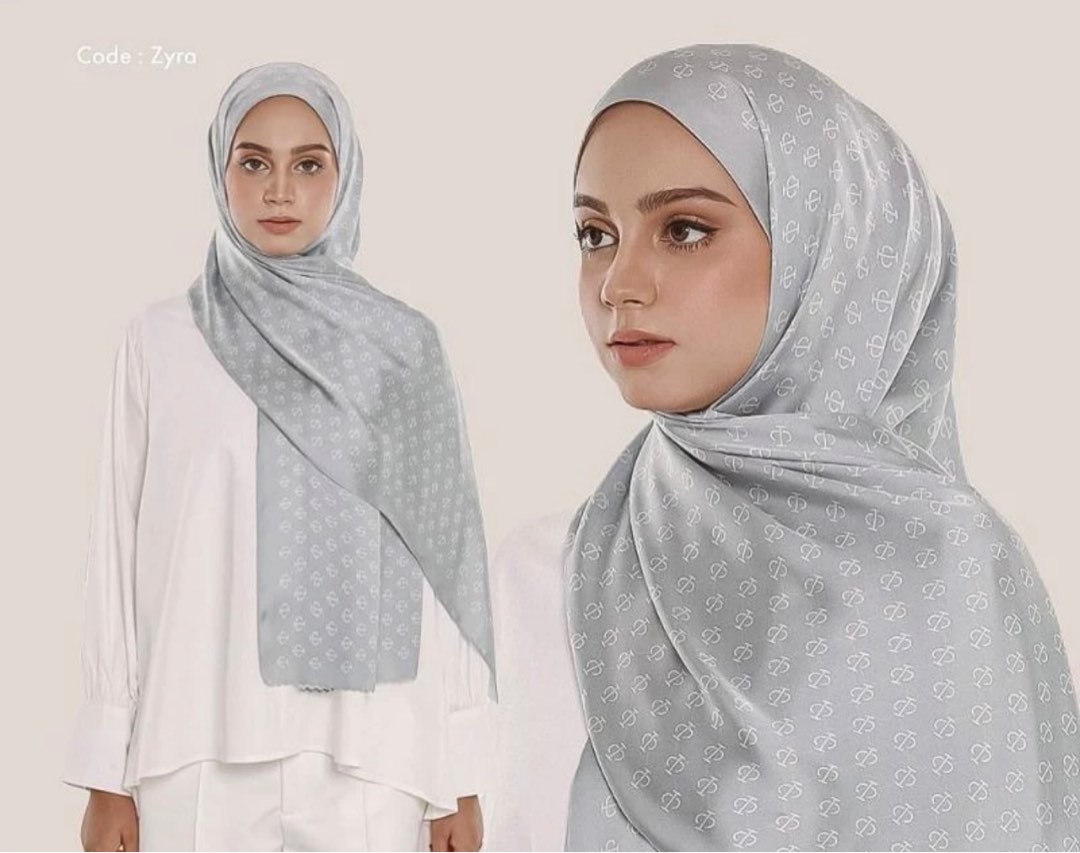 Hijab. Co Matte Satin Silk Blanche Monogram, Women's Fashion, Muslimah ...