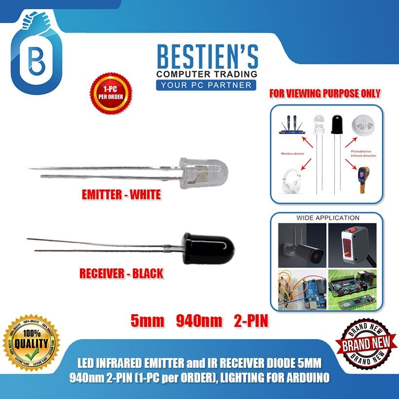 LED INFRARED EMITTER and IR RECEIVER DIODE 5MM 940nm 2-PIN (1-PC per ...