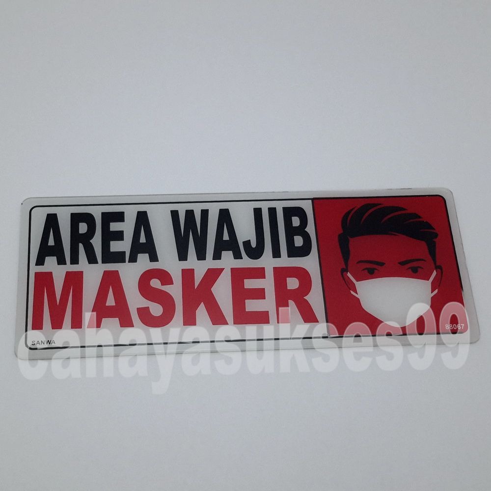 Papan Peringatan Sign Board AREA WAJIB MASKER Sticker Label Akrilik ...
