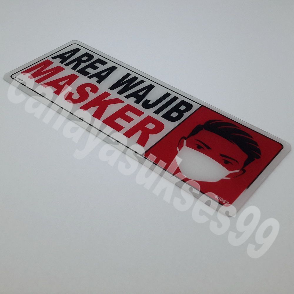Papan Peringatan Sign Board AREA WAJIB MASKER Sticker Label Akrilik ...