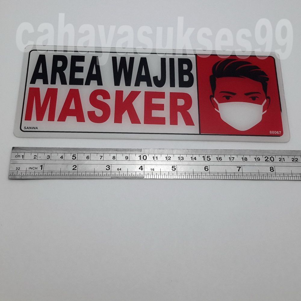 Papan Peringatan Sign Board AREA WAJIB MASKER Sticker Label Akrilik ...