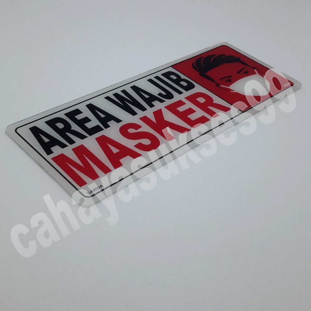 Papan Peringatan Sign Board AREA WAJIB MASKER Sticker Label Akrilik ...