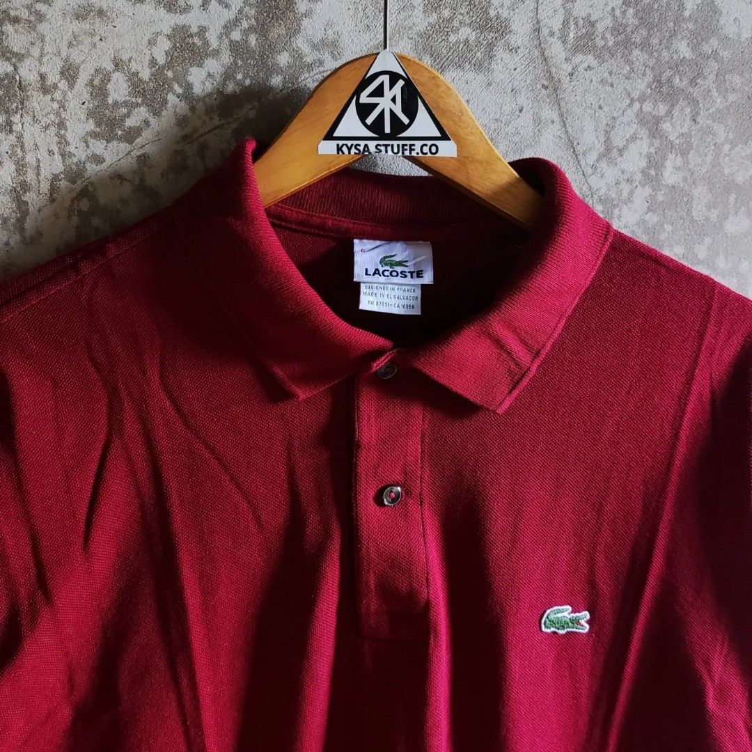 Poloshirt Lacoste Maroon, Fesyen Pria, Pakaian , Atasan di Carousell