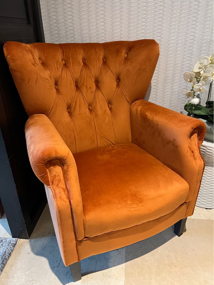 Chesterfield velvet soft Orange Chair, Furniture & Home Living ...