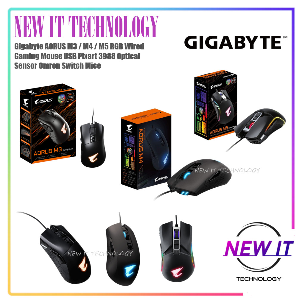 Gigabyte AORUS M3 / M4 / M5 RGB Wired Gaming Mouse USB Pixart 3988 ...
