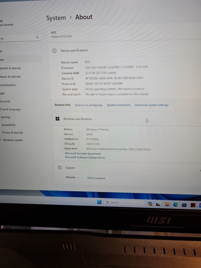 MSI KATANA GAMING LAPTOP I7 12700H/32 GB RAM/Graphics Card RTX3060/1TB ...