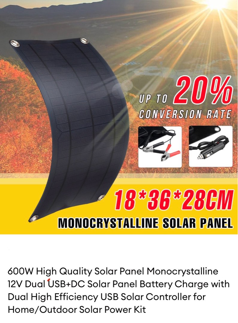 60W High Quality Solar Panel Monocrystalline 12V Dual USB+DC Solar ...