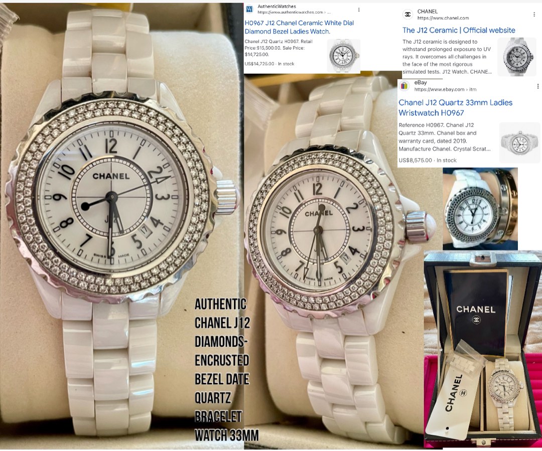 Authentic Chanel J12 diamonds-encrusted bezel date quartz bracelet ...