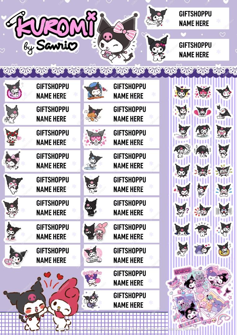 Cute Name Stickers Printing - Kuromi New, Hobbies & Toys, Stationery ...