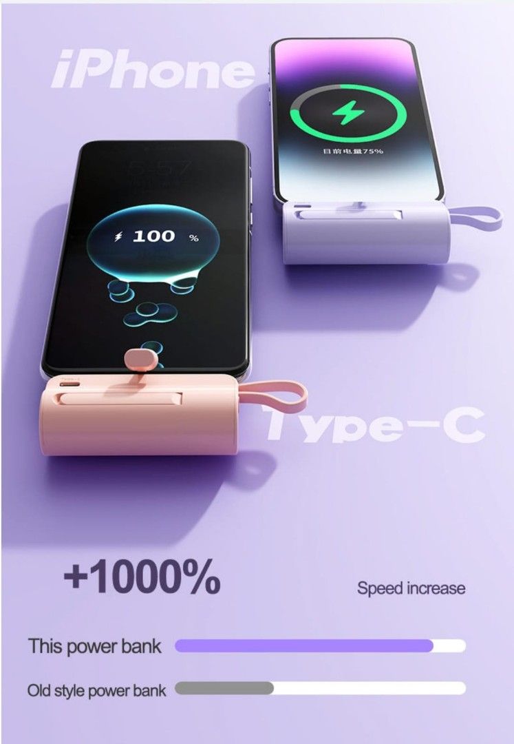DX197 New 2 in 1 Mini Capsule Power Bank 5000mAh with LED Display Built ...