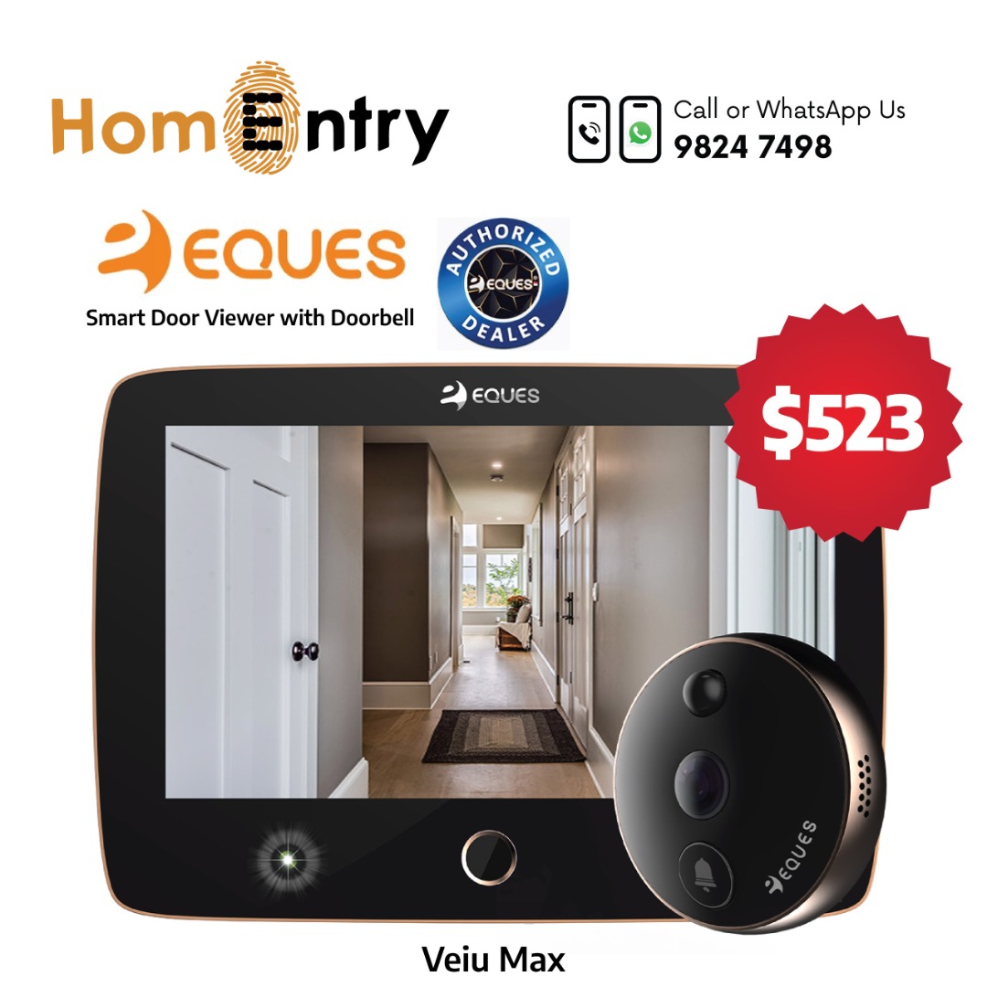Eques Veiu Max Smart Digital Doorbell Viewer (Champagne Gold) with ...