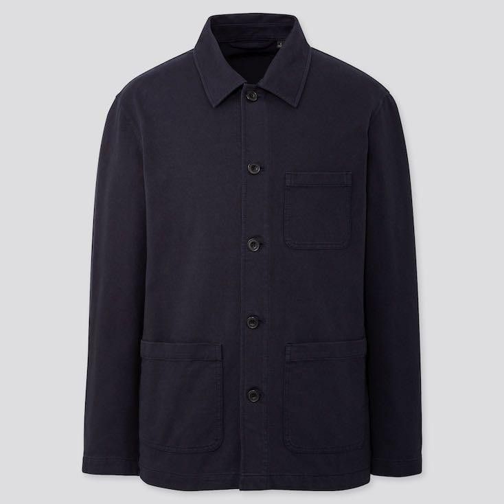 Uniqlo Chore Work Washed Jersey Jacket Dark Navy Jaket Outer, Fesyen ...