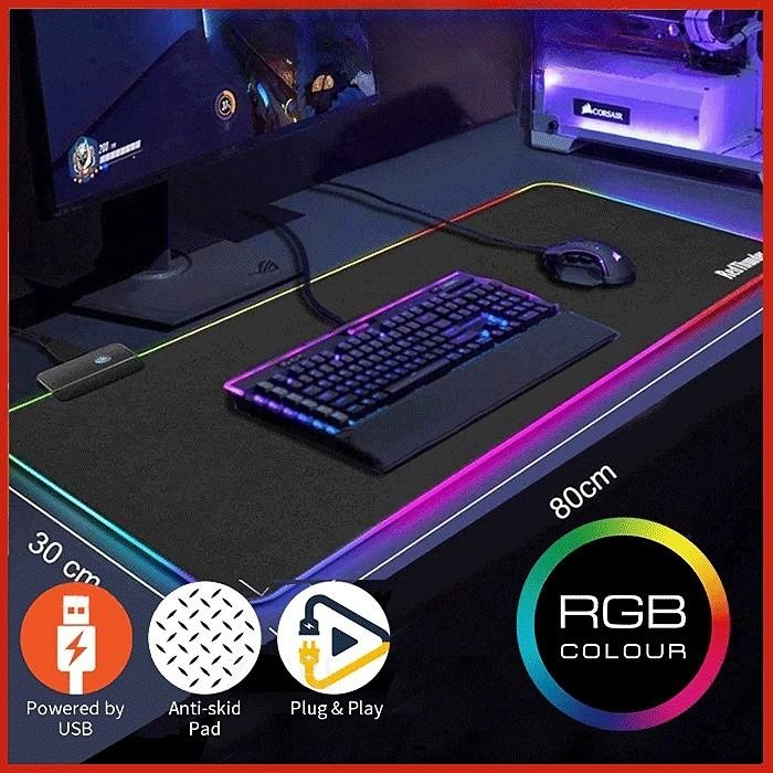USB RGB Colour LED Lighting Gaming Mouse Pad Computer Laptop Notebook ...