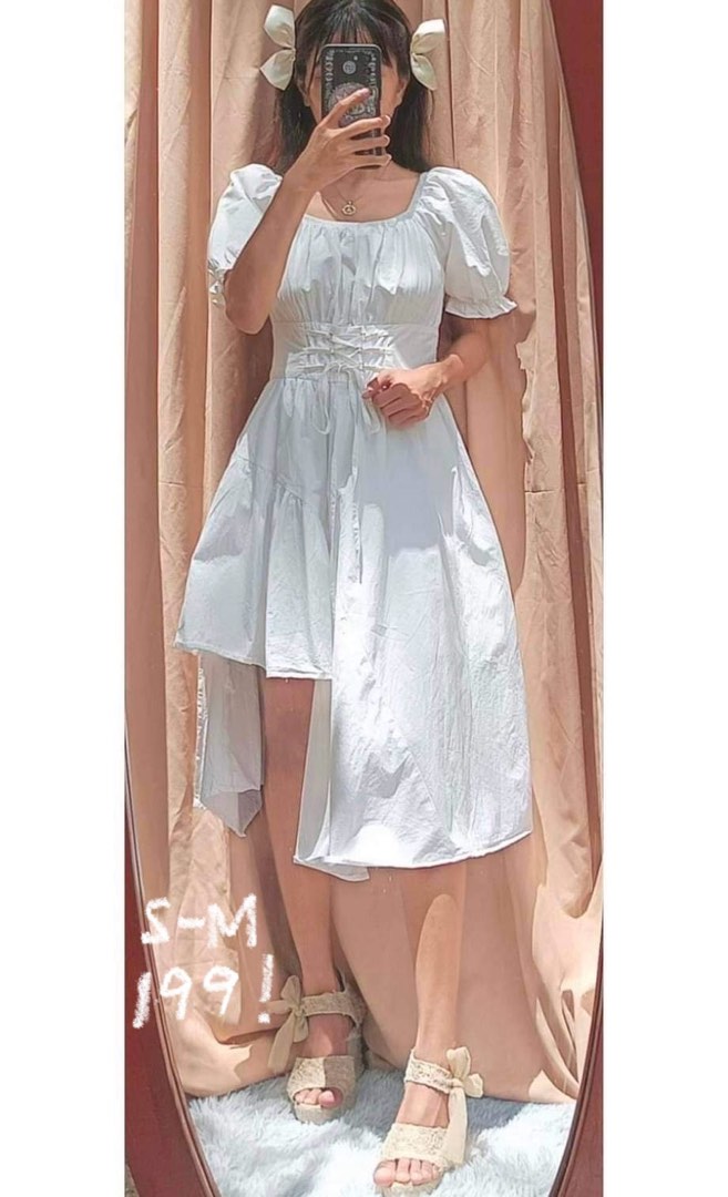 White summer cottagecore coquette soft girl dress, Women's Fashion ...