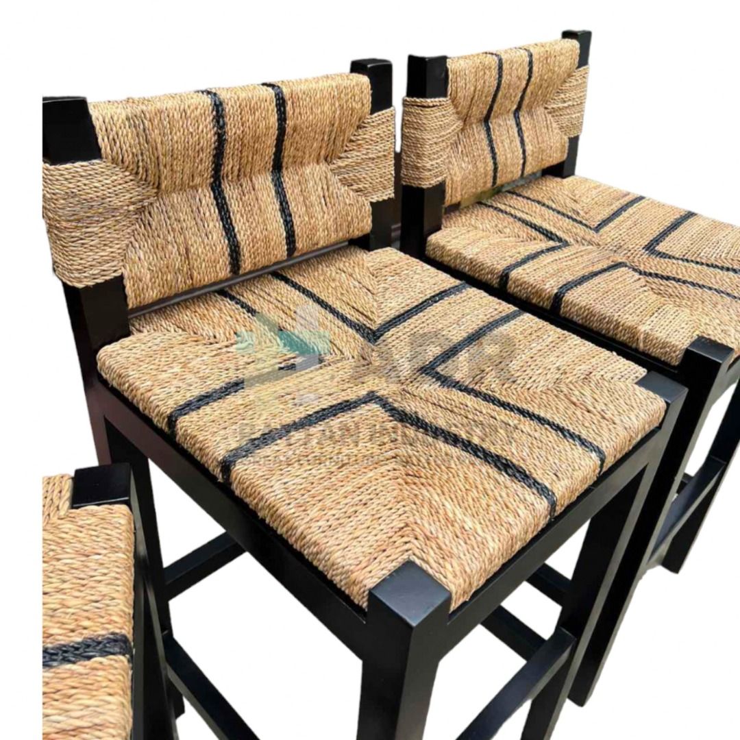 WOOD AND ABACA BAR CHAIR / HIGH CHAIR / BAR STOOL, Furniture & Home ...