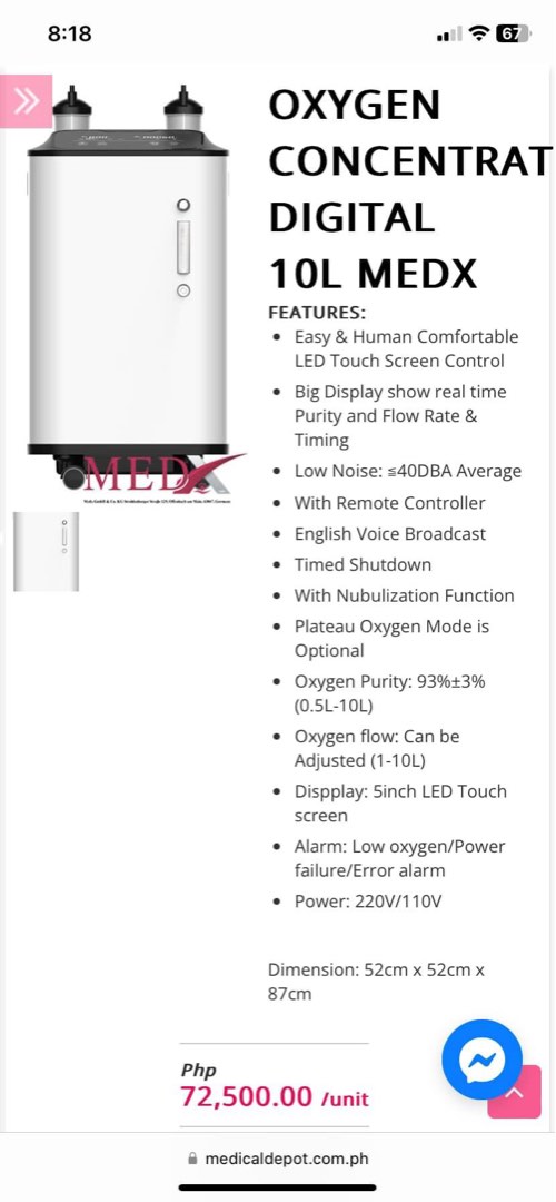 2ND HAND OXYGEN CONCENTRATOR DIGITAL 10L MEDX with nebulizer, Health ...