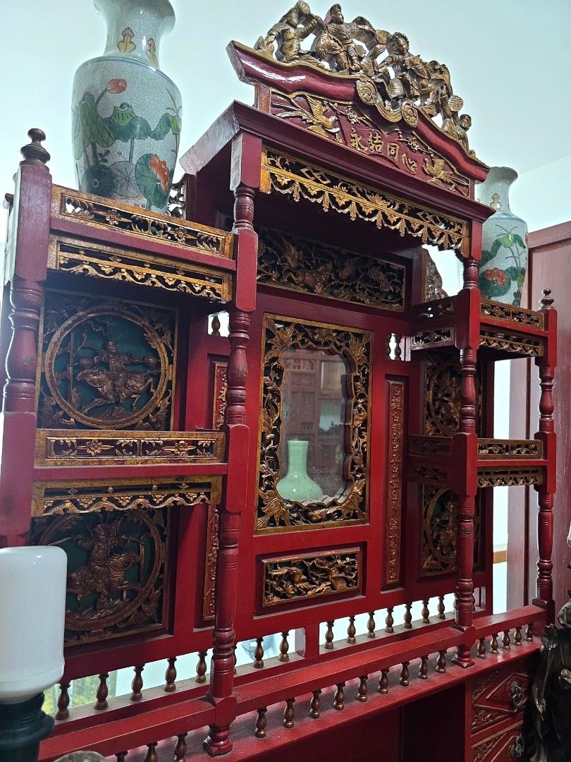 Chinese red dressing table with carvings, Hobbies & Toys, Collectibles ...