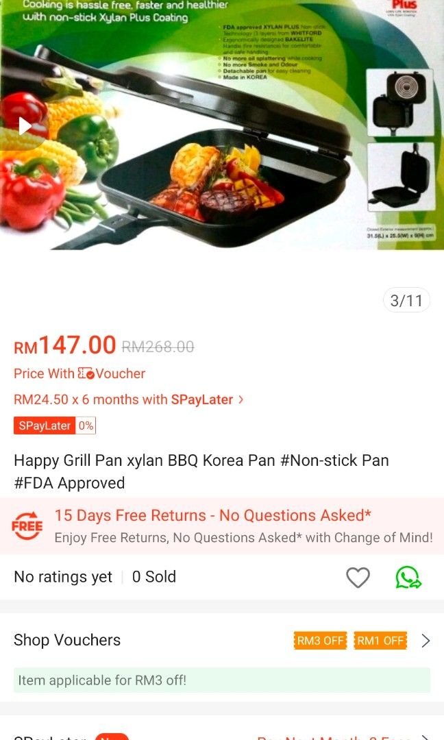 Happy grill pan Xylan BBQ KOREA pan, TV & Home Appliances, Kitchen ...