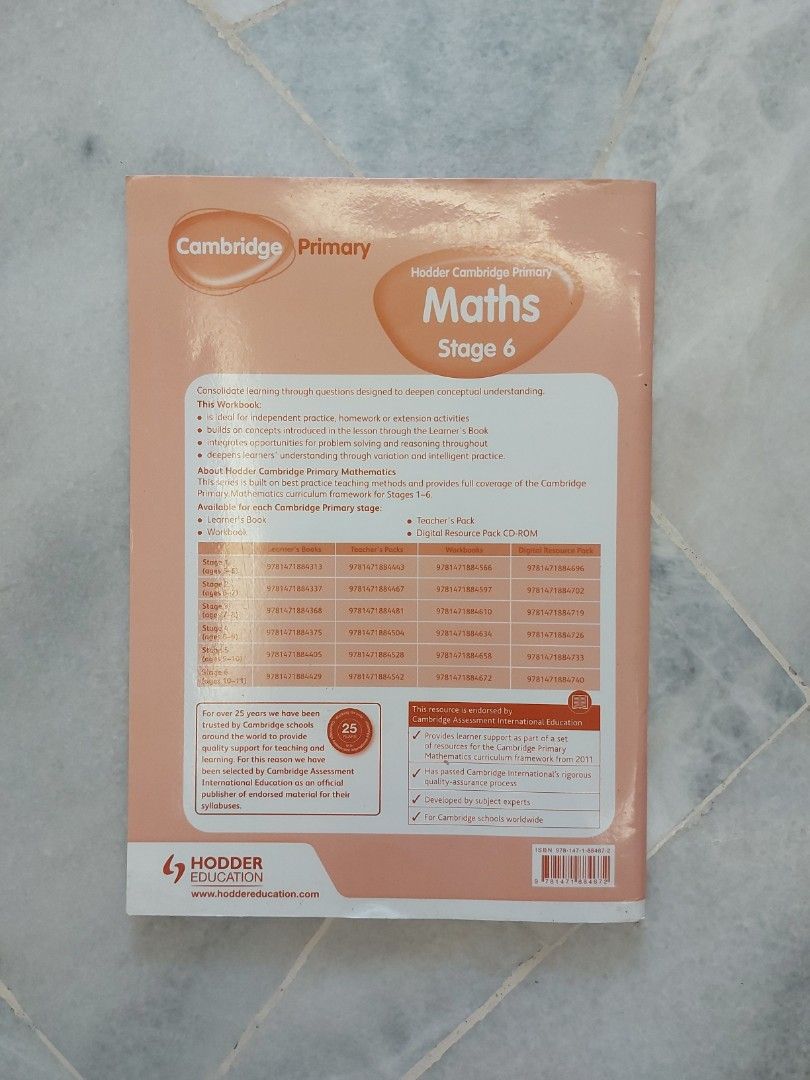 Hodder Cambridge Primary Maths Workbook Stage 6, Hobbies & Toys, Books ...