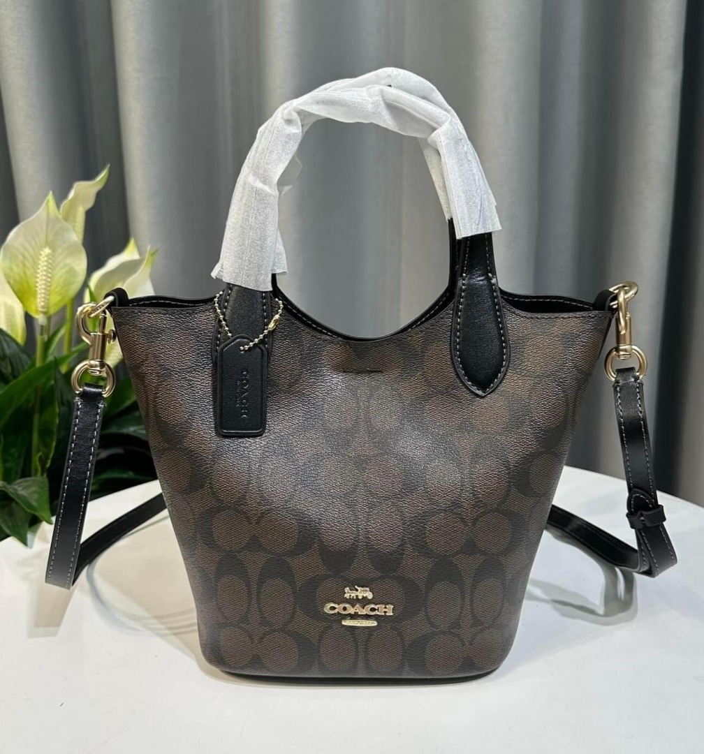 tas coach hanna bucket bag tote bag sling bag in black, Barang Mewah ...