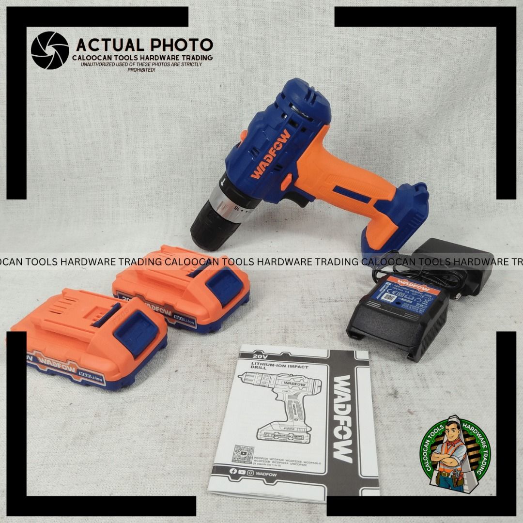 Wadfow 20V Lithium-Ion Cordless Impact Drill with Battery and Charger ...