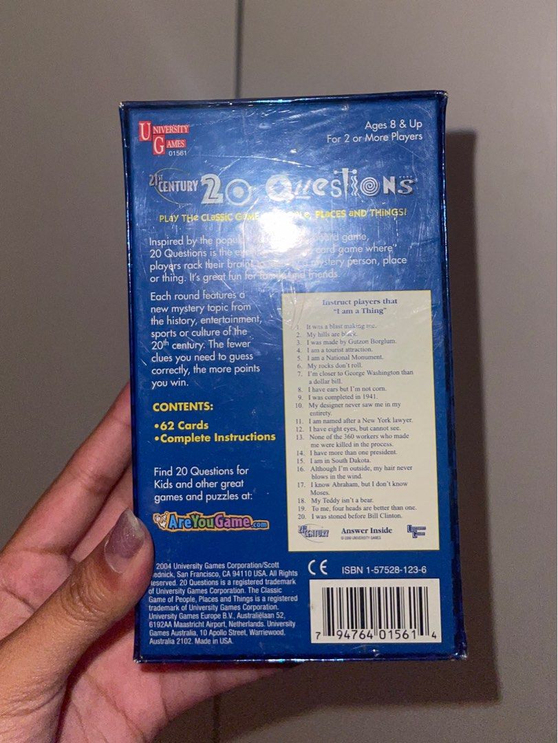 20 Questions Card game, Hobbies & Toys, Toys & Games on Carousell