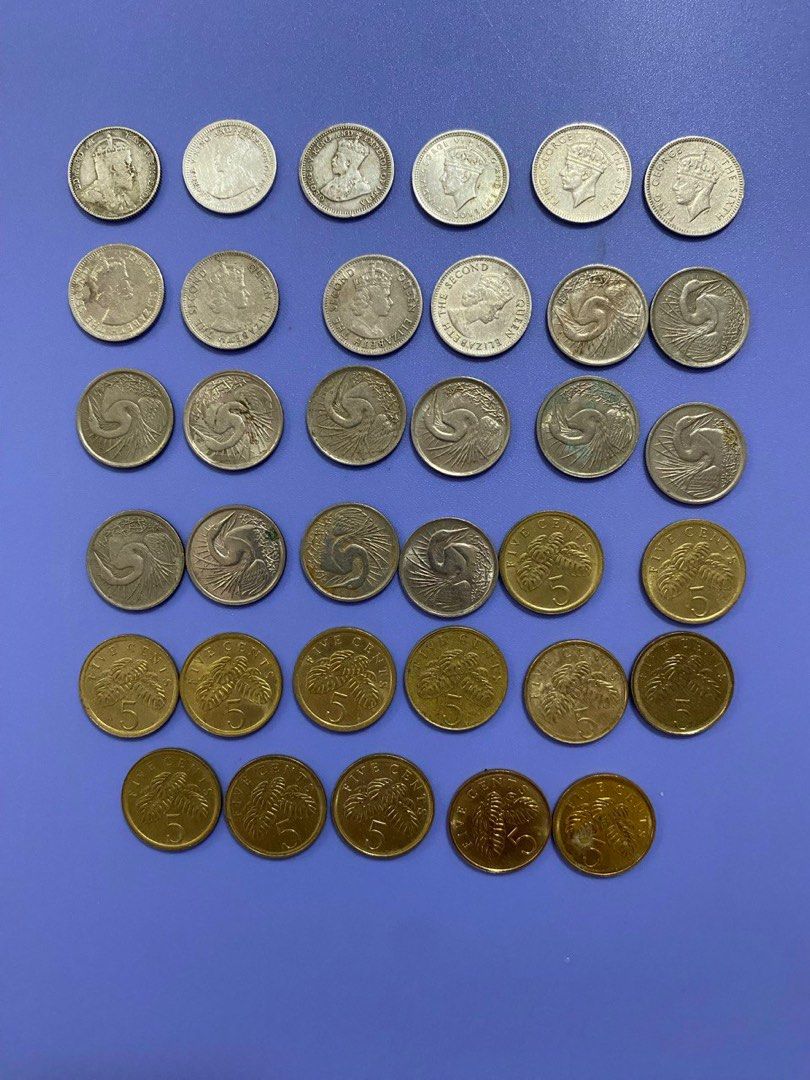 35 pcs of Singapore 100 years collection of 5 cents coins from 1910 ...