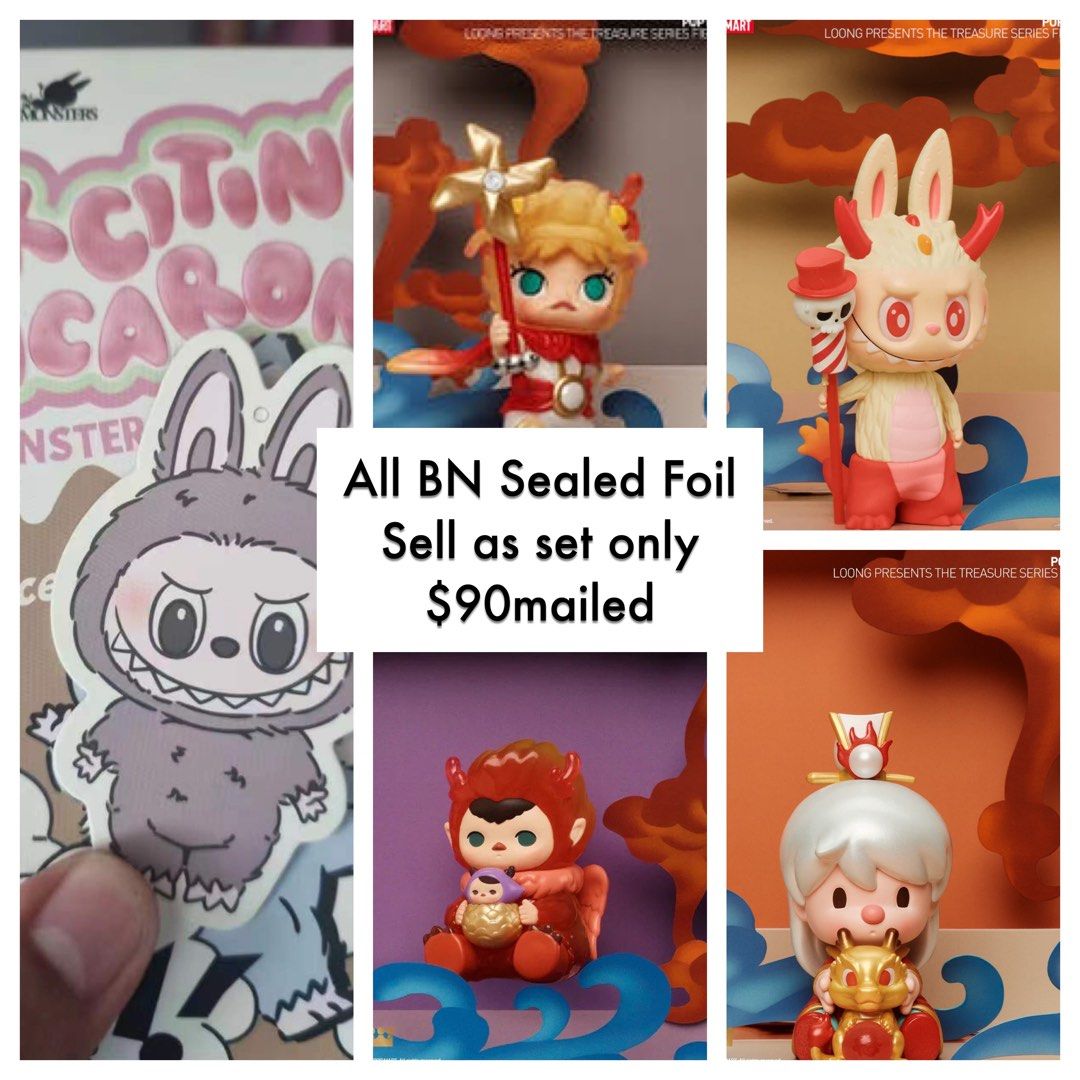 (ALL $90) BNIF Labubu Macaron Sesame Popmart Blindbox Loong molly sweet ...