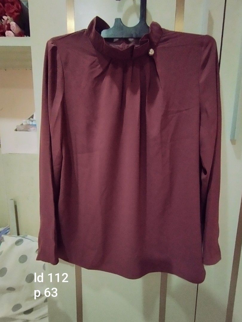 Blouse merah maroon leher ratu korea korean look bkk kawai lengan ...
