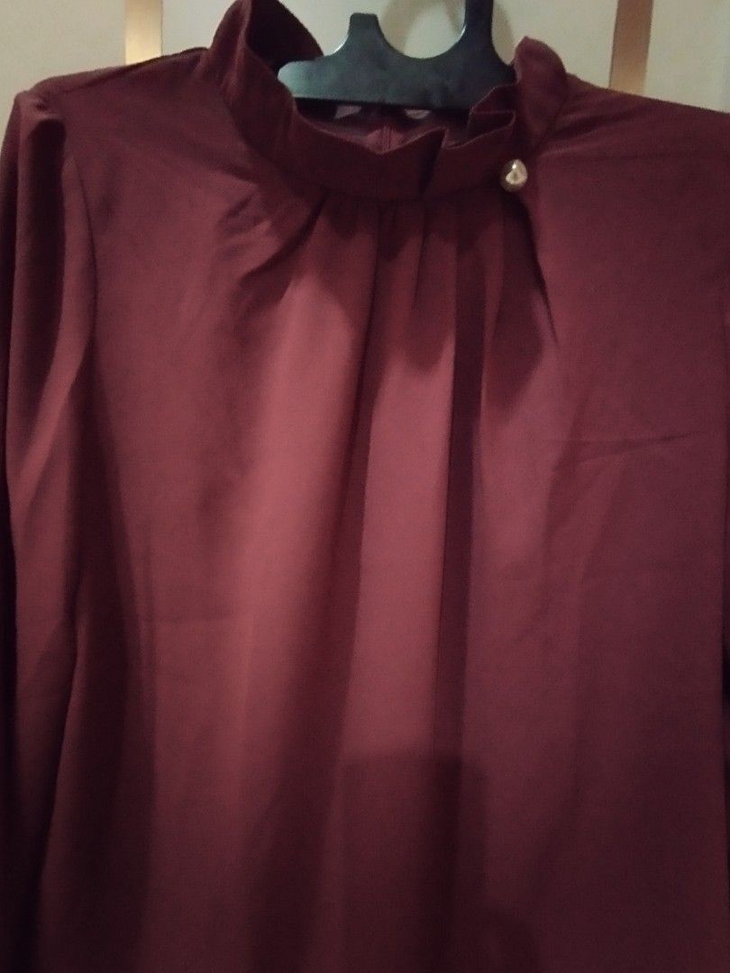 Blouse merah maroon leher ratu korea korean look bkk kawai lengan ...