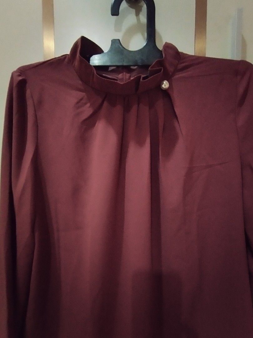 Blouse merah maroon leher ratu korea korean look bkk kawai lengan ...