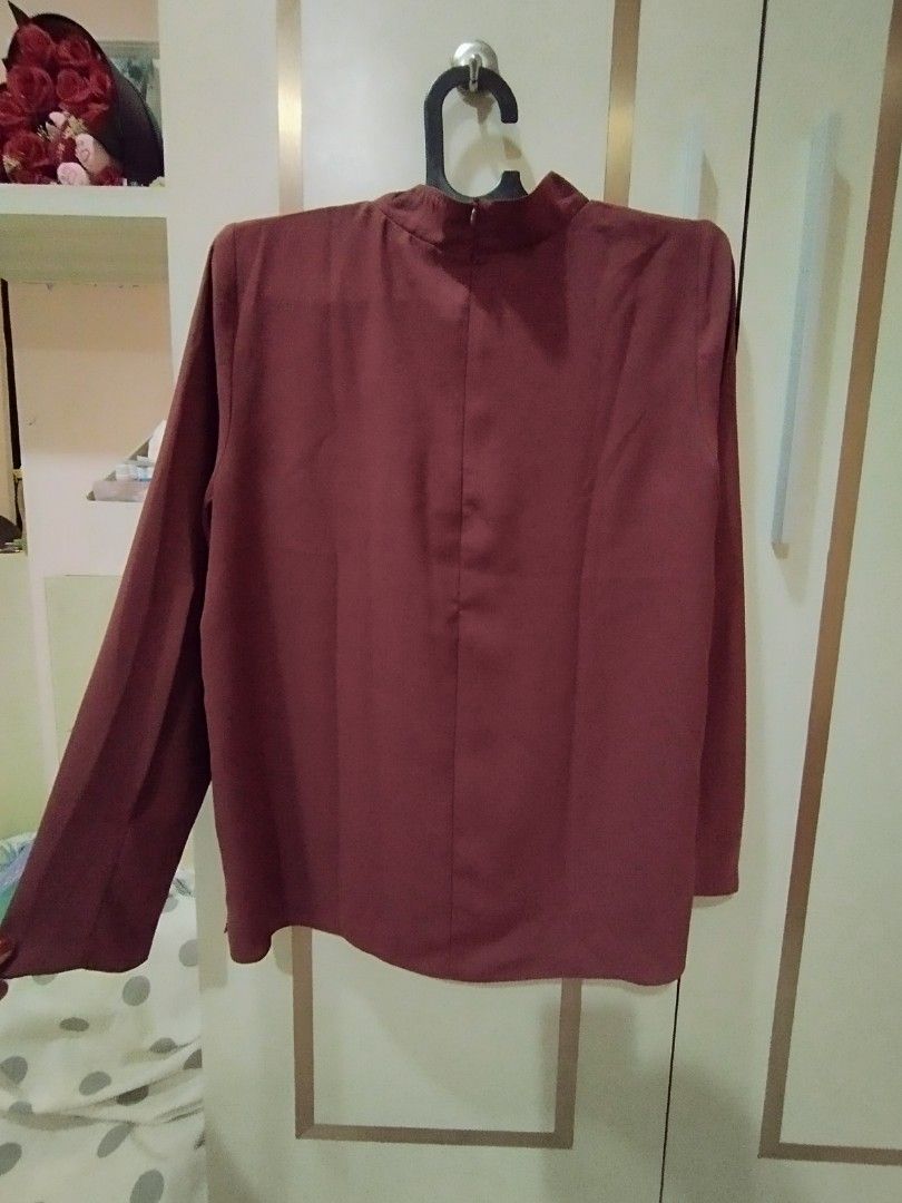 Blouse merah maroon leher ratu korea korean look bkk kawai lengan ...