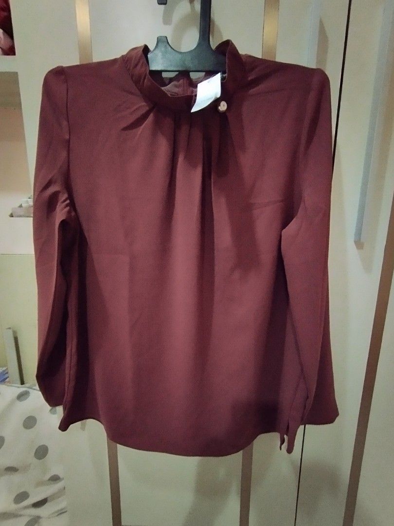Blouse merah maroon leher ratu korea korean look bkk kawai lengan ...