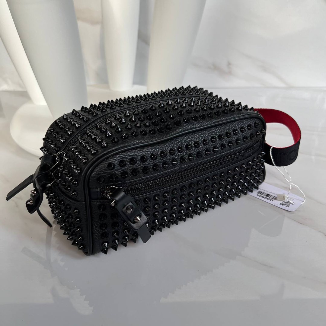 CHRISTIAN LOUBOUTIN BLASTER SPIKES BAG / POUCH IN BLACK RED, Fesyen ...