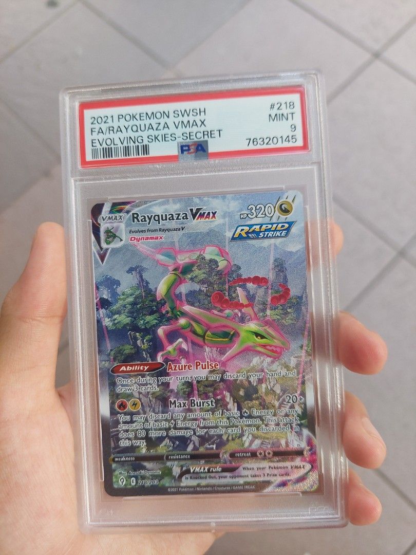 Evolving skies #218 Rayquaza vmax alt art psa 9 mint, Hobbies & Toys ...