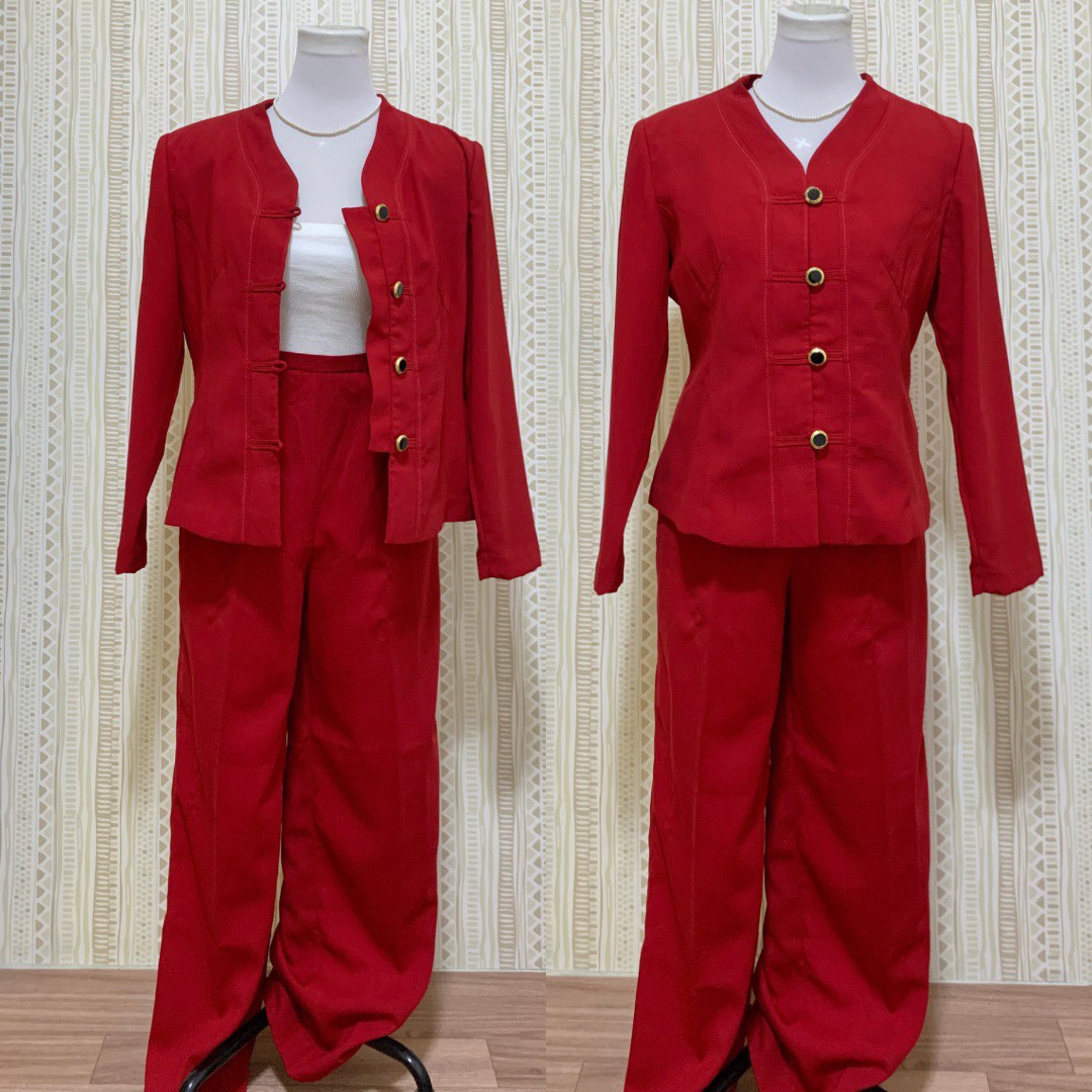 RED COAT AND TROUSER COORDS, Women's Fashion, Dresses & Sets, Sets or ...