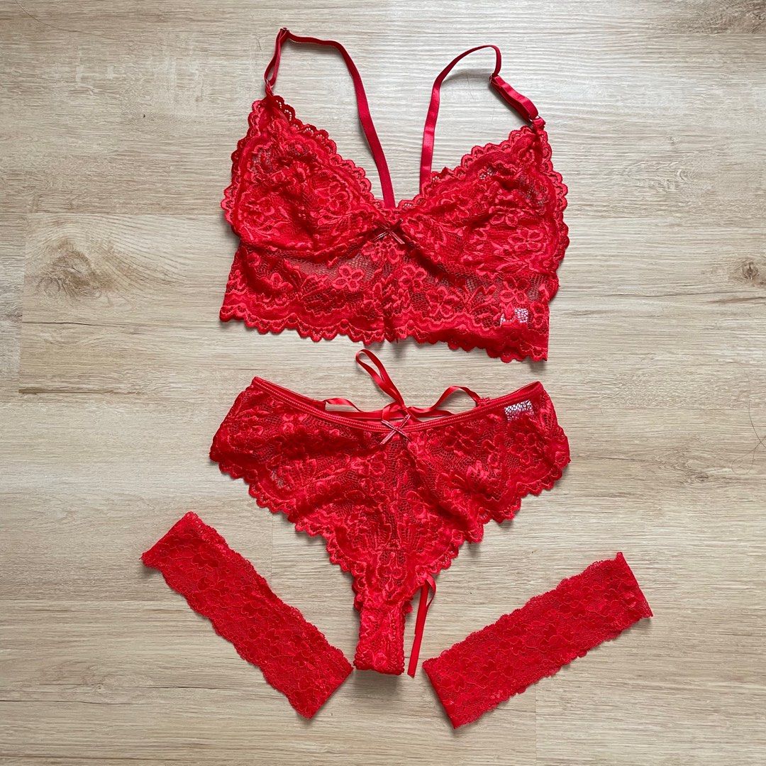 Red Lace Lingerie Set Womens Fashion New Undergarments And Loungewear