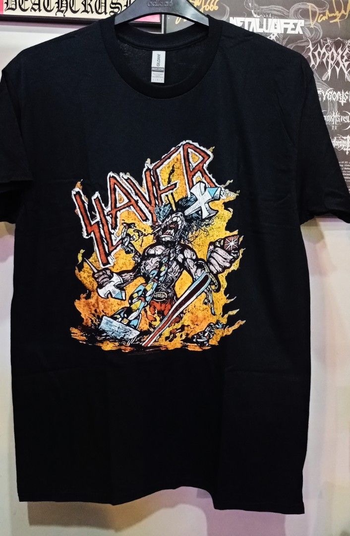 SLAYER -CARTOON FLAMES- T-Shirt new official band, Men's Fashion, Tops ...