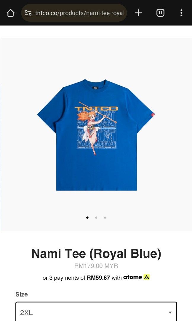 TNTCO x One Piece - Nami Tee (Royal Blue), Men's Fashion, Tops & Sets ...