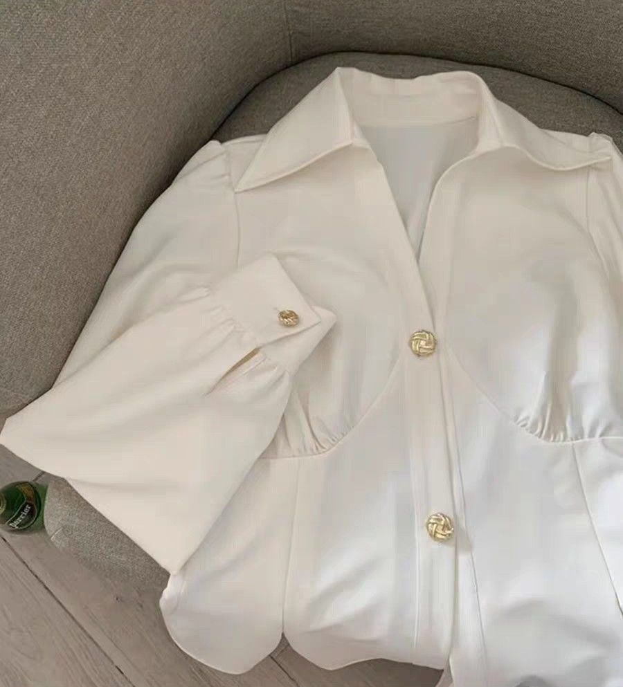 White Shirt blouse blus kemeja formal putih korea kerja kantor puff ...