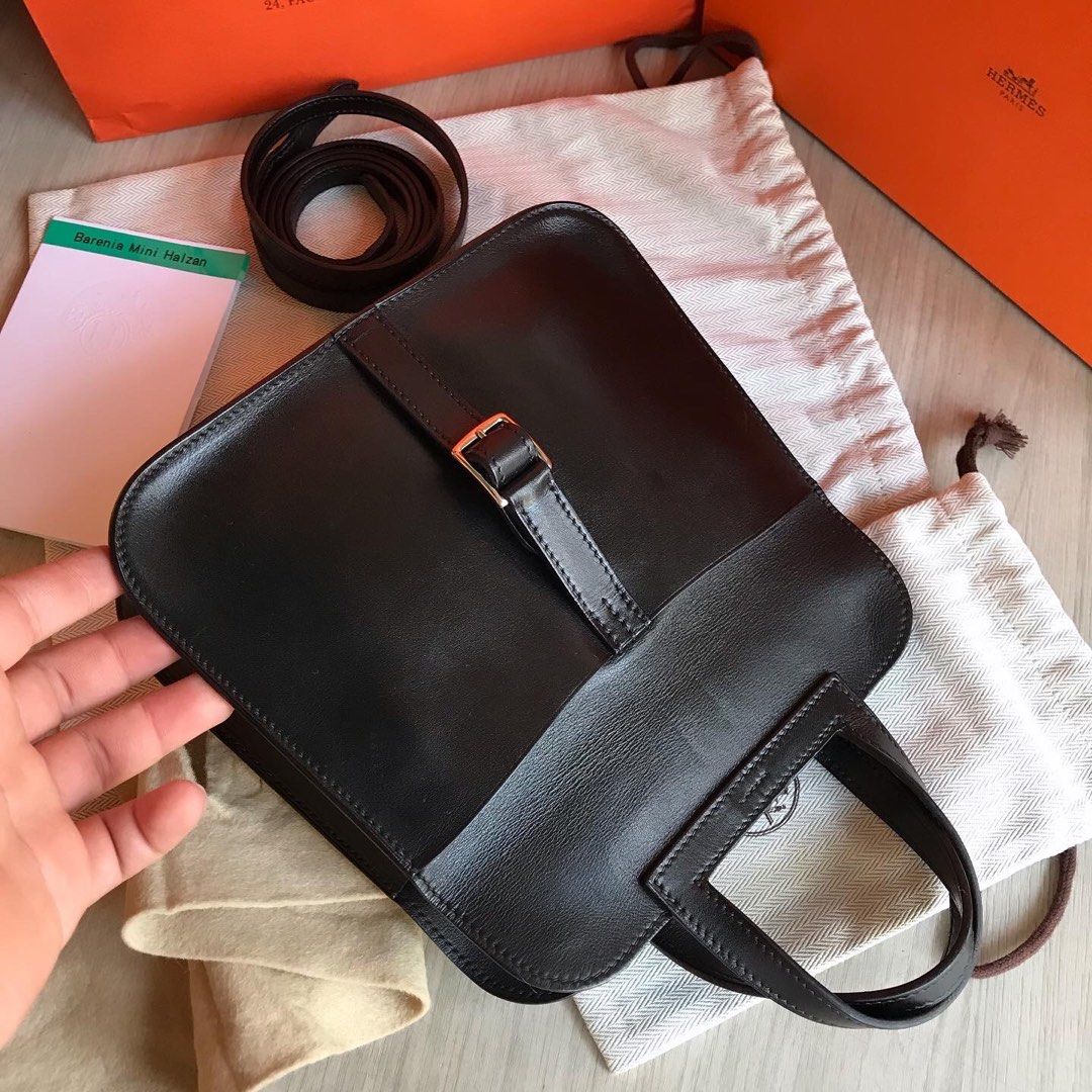 ( Receipt $7900 ) Hermes Halzan mini Barenia Black Recolored Stamp A ...