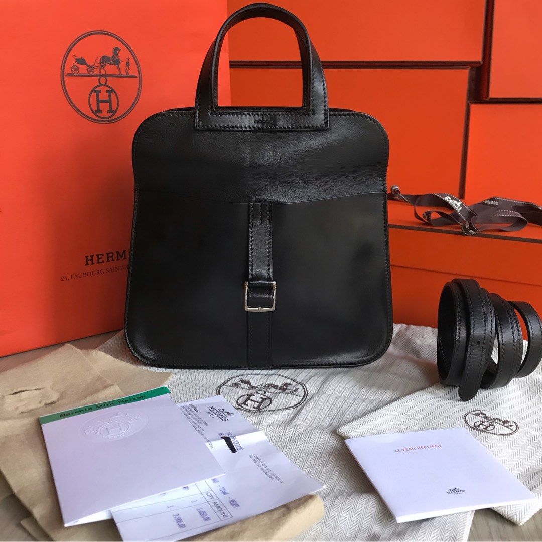( Receipt $7900 ) Hermes Halzan mini Barenia Black Recolored Stamp A ...