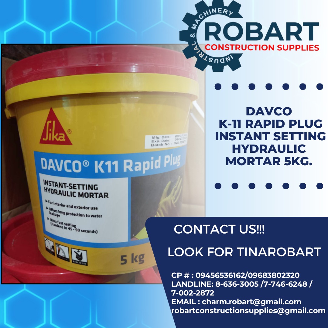 Davco K-11 Rapid Plug Instant Setting Hydraulic Mortar 5kg., Commercial ...