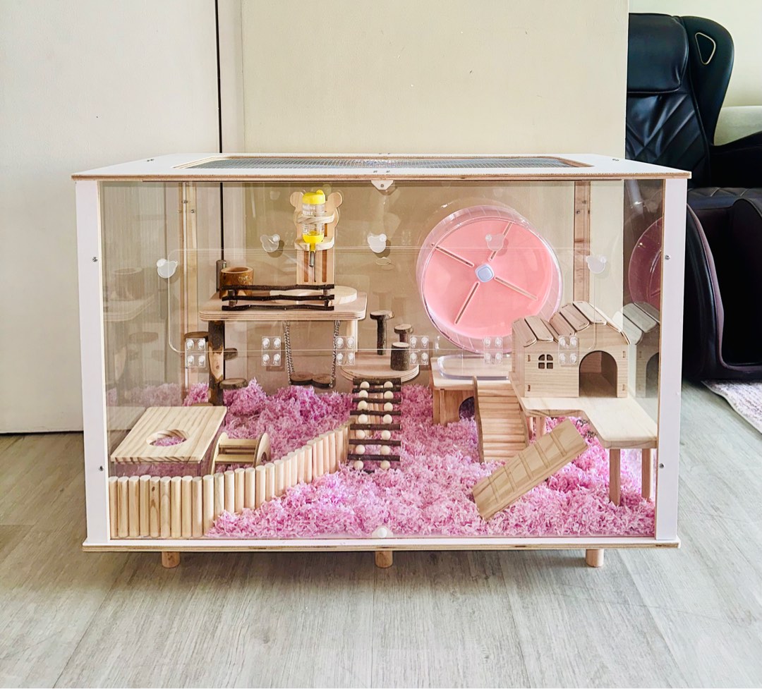 Hamster Acrylic Cage 80cm 60cm Syrian dwarf wooden accessories platform ...